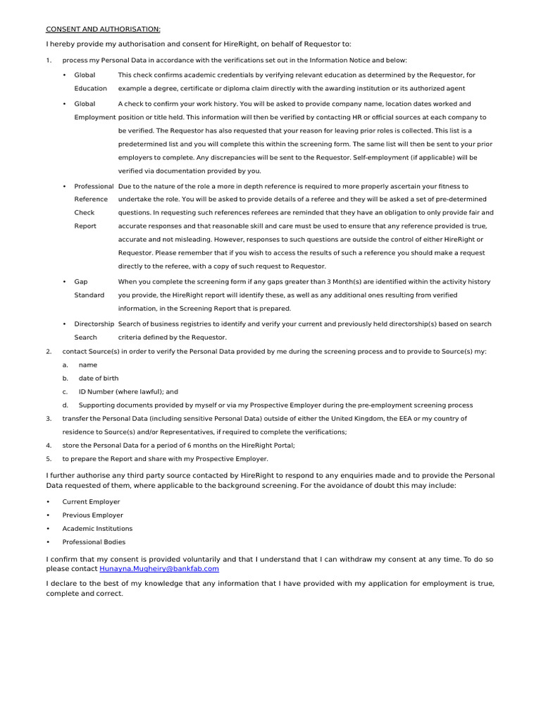 Screening Disclosure Authorization Form | PDF | Background Check | Privacy