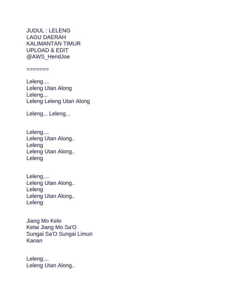 Lirik Leleng Utan Along Dayak | PDF