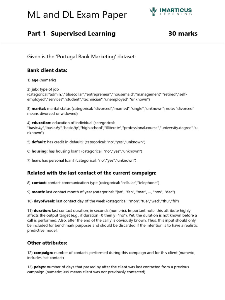 ML and DL Exam Paper | PDF | Applied Mathematics