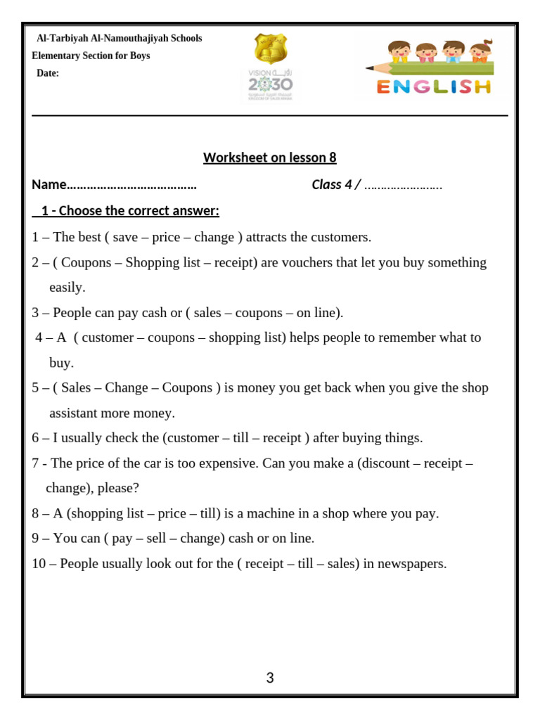 Unit 7 Lesson 8 Worksheet | PDF