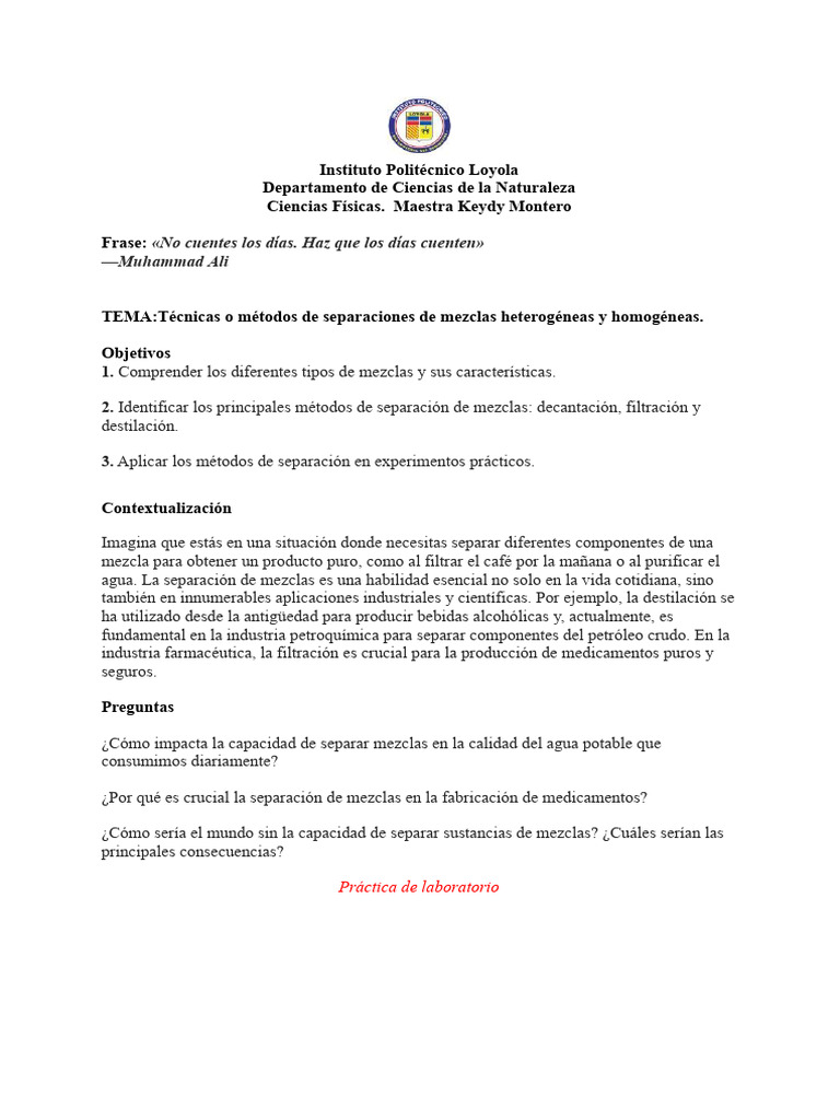 M-Todos y T-Cnicas de Separaciones de Mezclas Contexto.2 | PDF