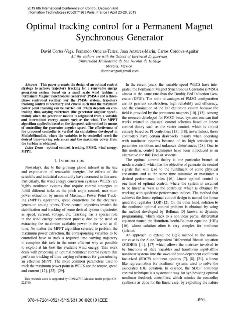 Optimal Tracking Control For A Permanent Magnet Synchronous Generator | PDF | Control Theory ...