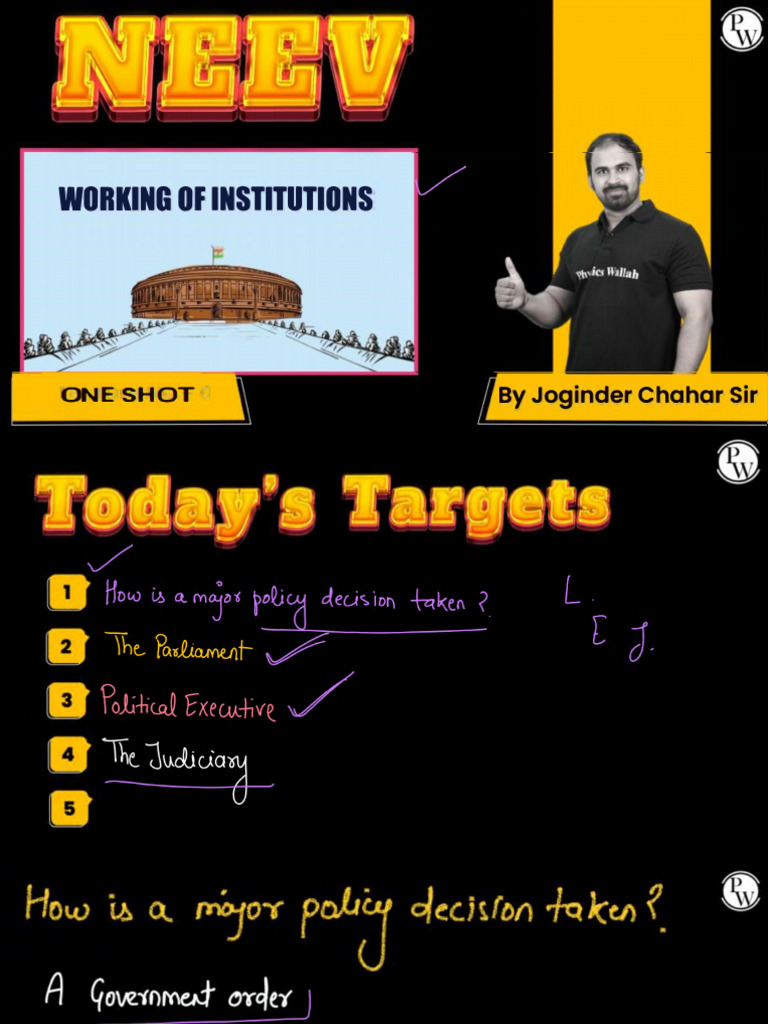 Political Science - Working of Institutions - Class Notes | PDF