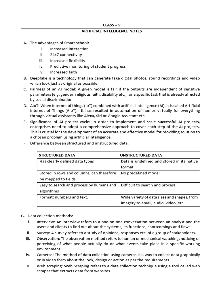 Class 9 AI Notes: Concepts & Techniques | PDF | Artificial Intelligence ...
