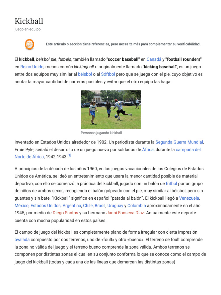 Kickball - Wikipedia, La Enciclopedia Libre | PDF | Equipo deportivo | Juegos de habilidad física