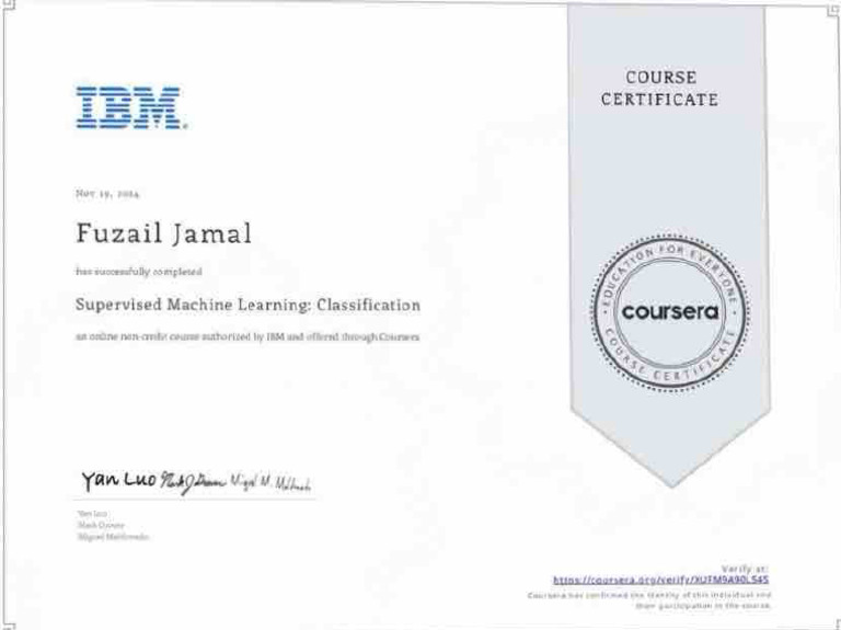 Supervised Machine Learning Course Certificate | PDF