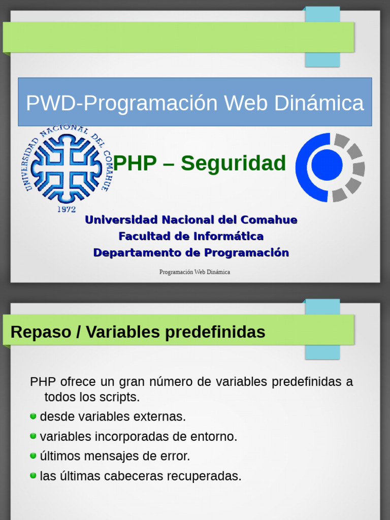PHP: Variables y Seguridad Web | PDF | Servidor web | Internet y web
