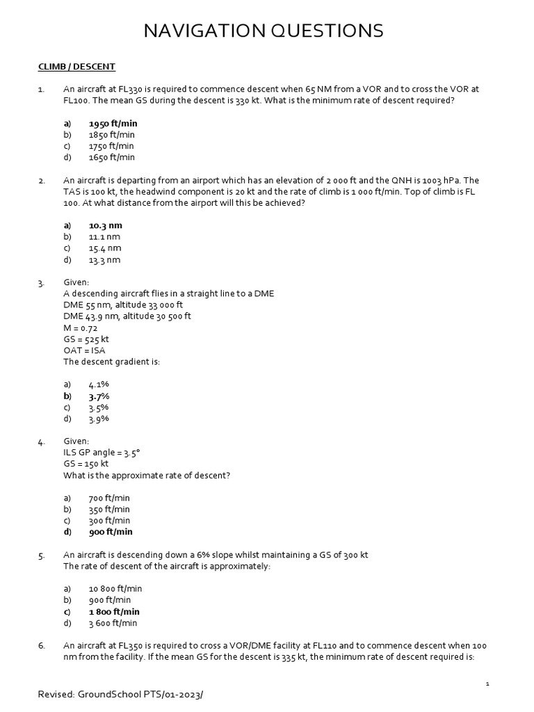 4 - Navigation Rate of Climbs & Descent, Graident | PDF | Altitude ...
