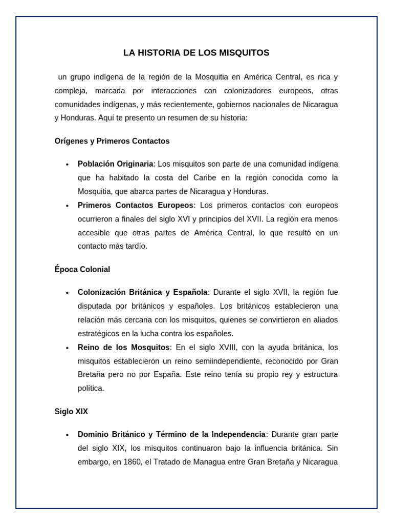 Historia y Cultura de los Misquitos | PDF | Nicaragua