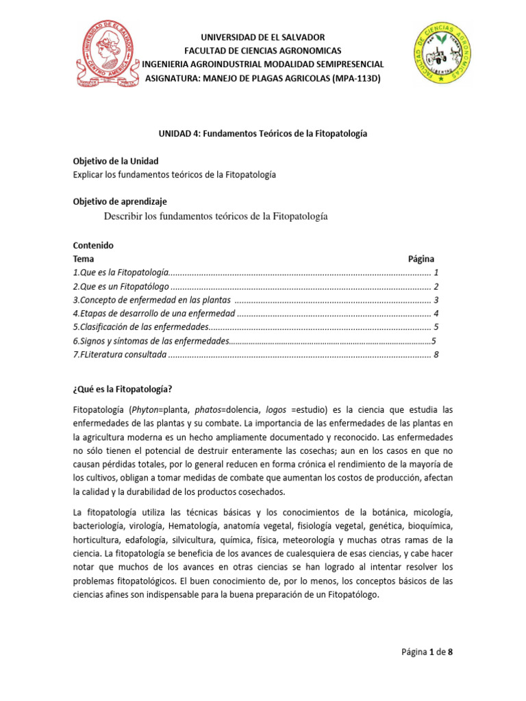 Unidad 4 Semana 1 Lectura Mpa-113d | PDF | Plantas | Patologia de planta
