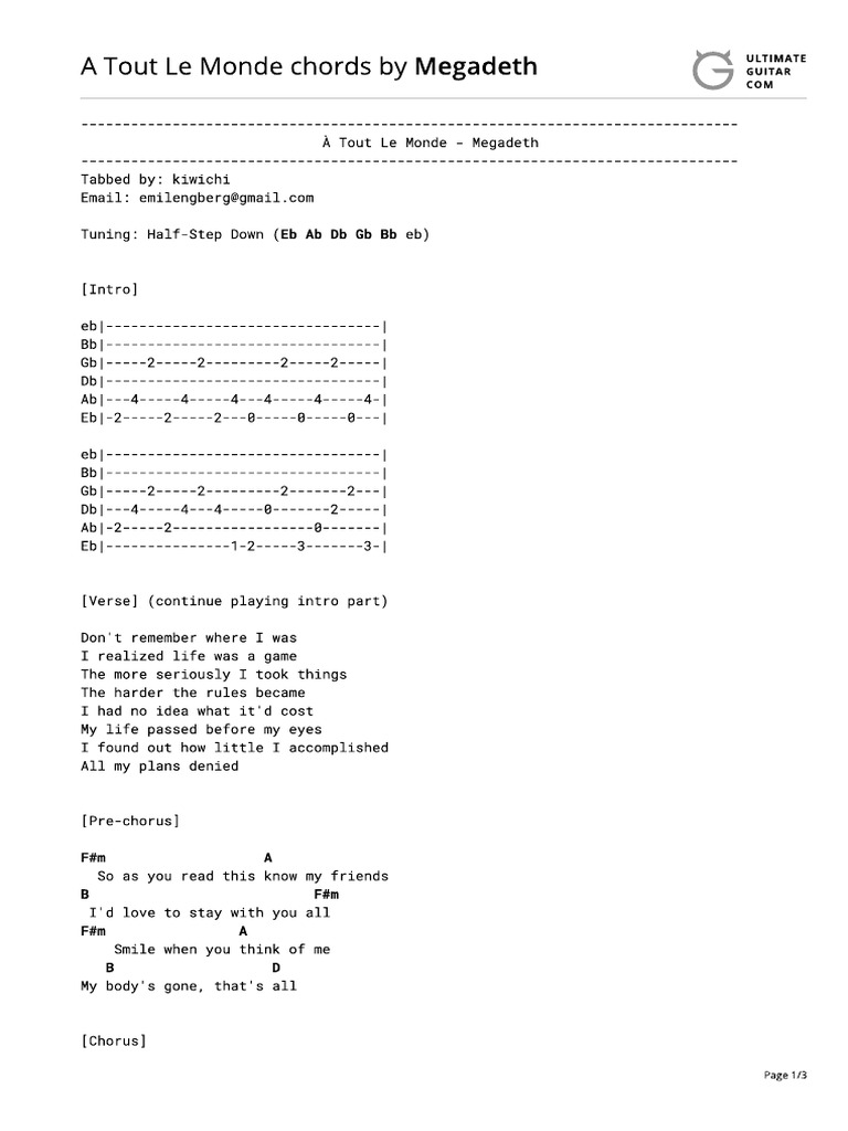A Tout Le Monde - Megadeth | PDF