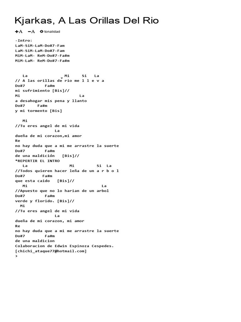 A Las Orillas Del Rio Acordes - Kjarkas | PDF