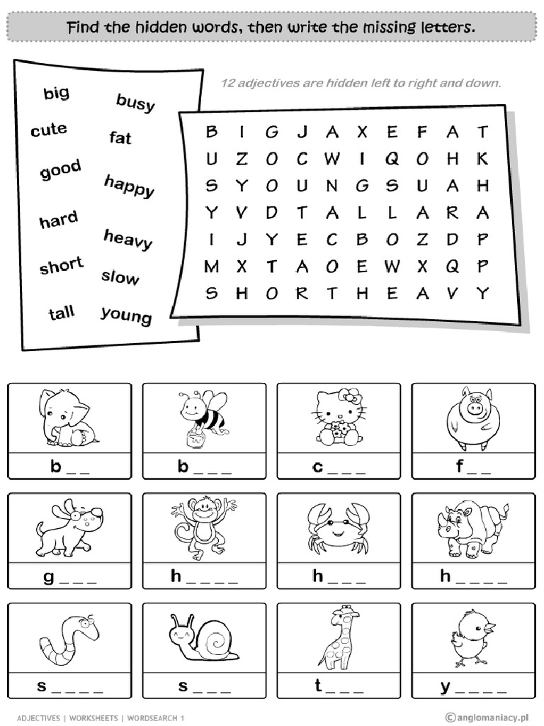 Grammar Worksheets Adjectives Wordsearch 1 | PDF