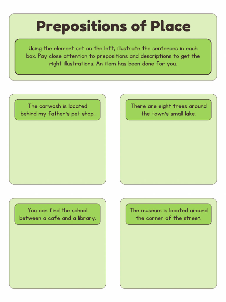 Prepositions of Place Digital Worksheet in Green Brown Lined and ...