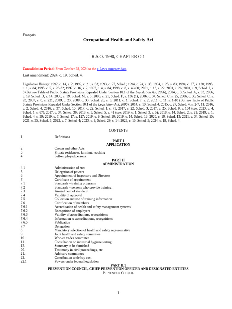 Occupational Health and Safety Act, R.R.O. 1990, Regulation 851 ...