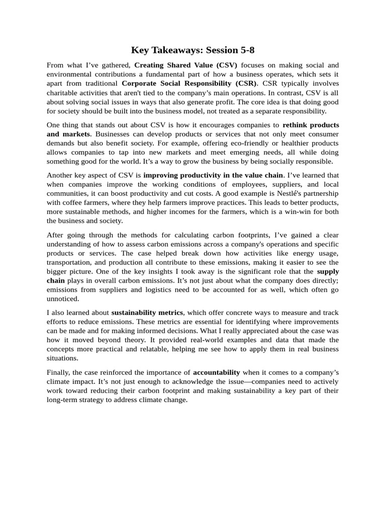 Key Takeaways Session5-8 | PDF | Corporate Social Responsibility ...
