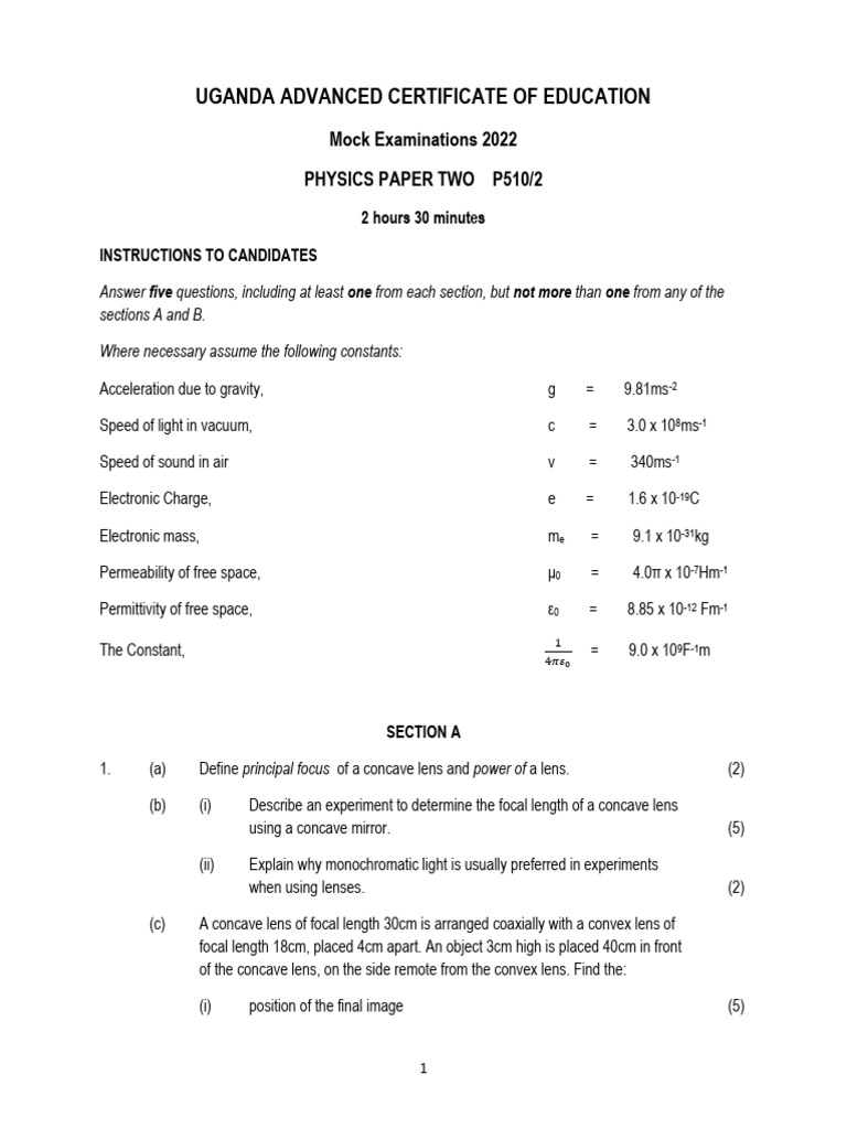 Uace Mock 2022 Phy 2 | PDF | Inductor | Capacitor