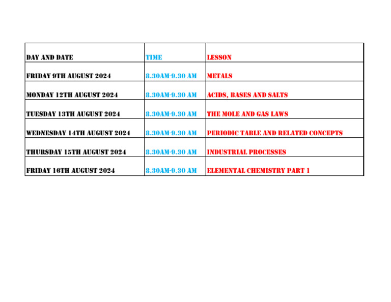 Lessons Timetable | PDF