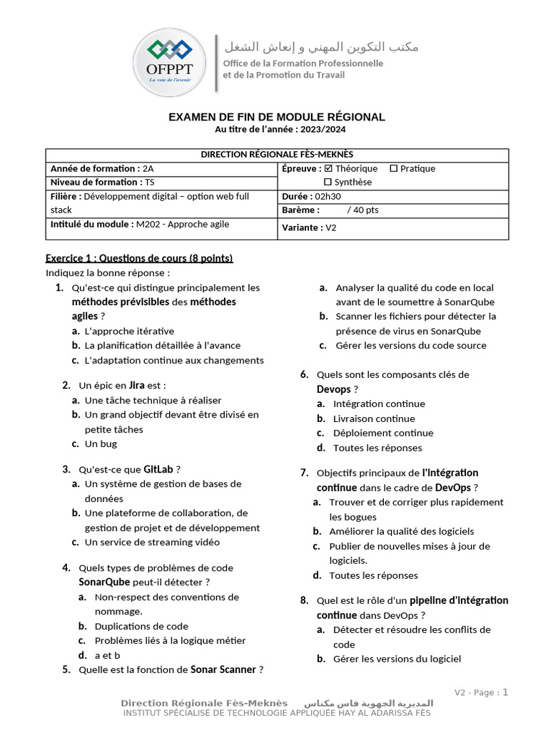 M202 - EFM Régional v2 | PDF | Scrum (développement) | Bug (informatique)