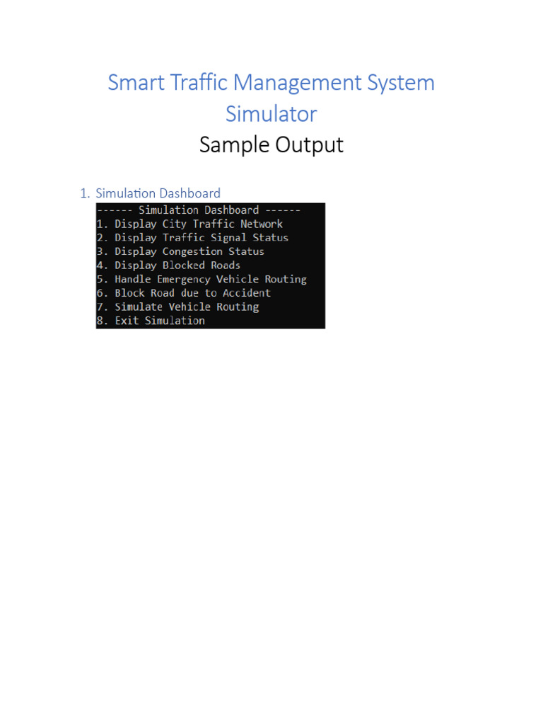 Smart Traffic Management System Simulator (Sample Output) | PDF