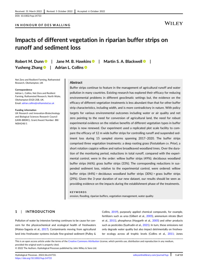 Impacts of Different Vegetation in Riparian Buffer Strips On | PDF ...