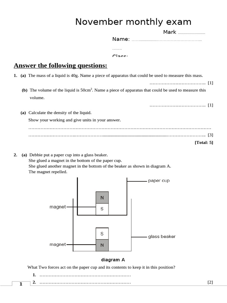 November Monthly Exam | PDF | Applied And Interdisciplinary Physics
