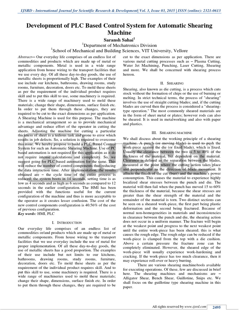 Development of PLC Based Control System For Automatic Shearing | PDF ...