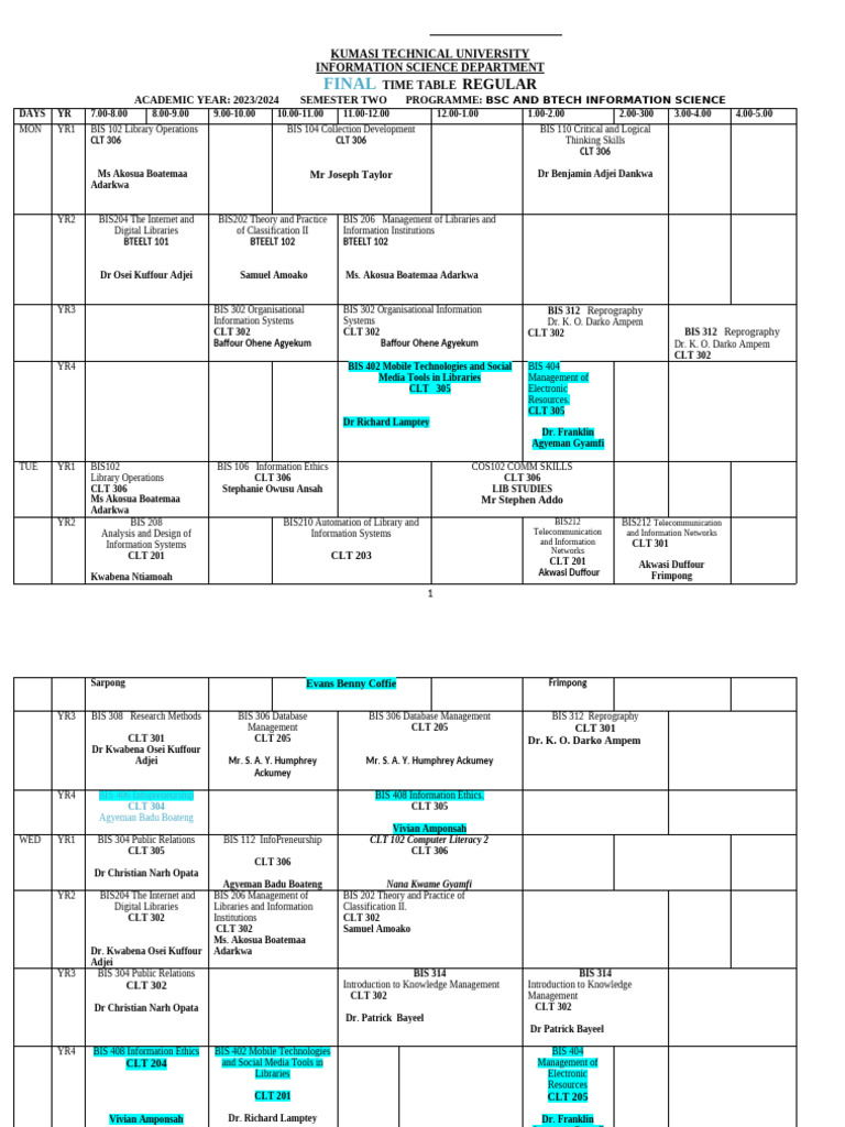 Final - Time - Table - Second - Semester - 2023 - 2024 | PDF | Information Technology | Computing