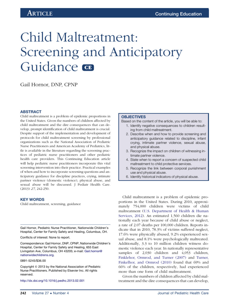 Child Maltreatment Screening and Anticipatory Guidance | PDF | Child ...