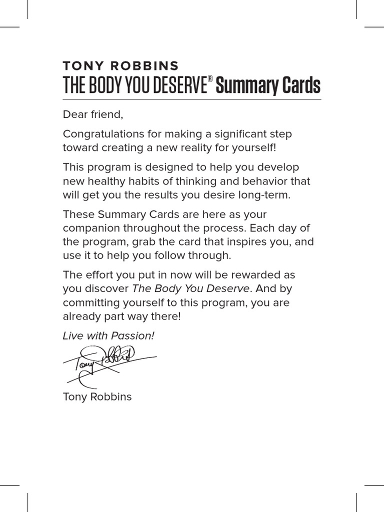 The Body You Deserve Summary Cards 2020 | PDF | Behavior | Psychology