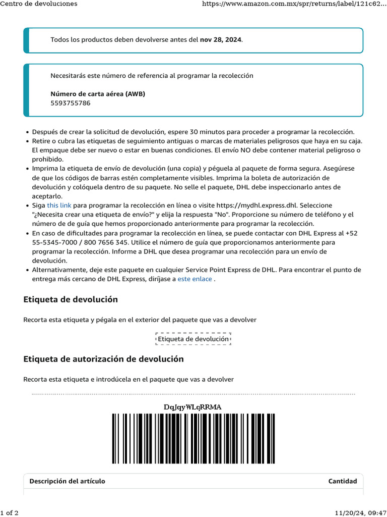 Centro de Devoluciones | PDF