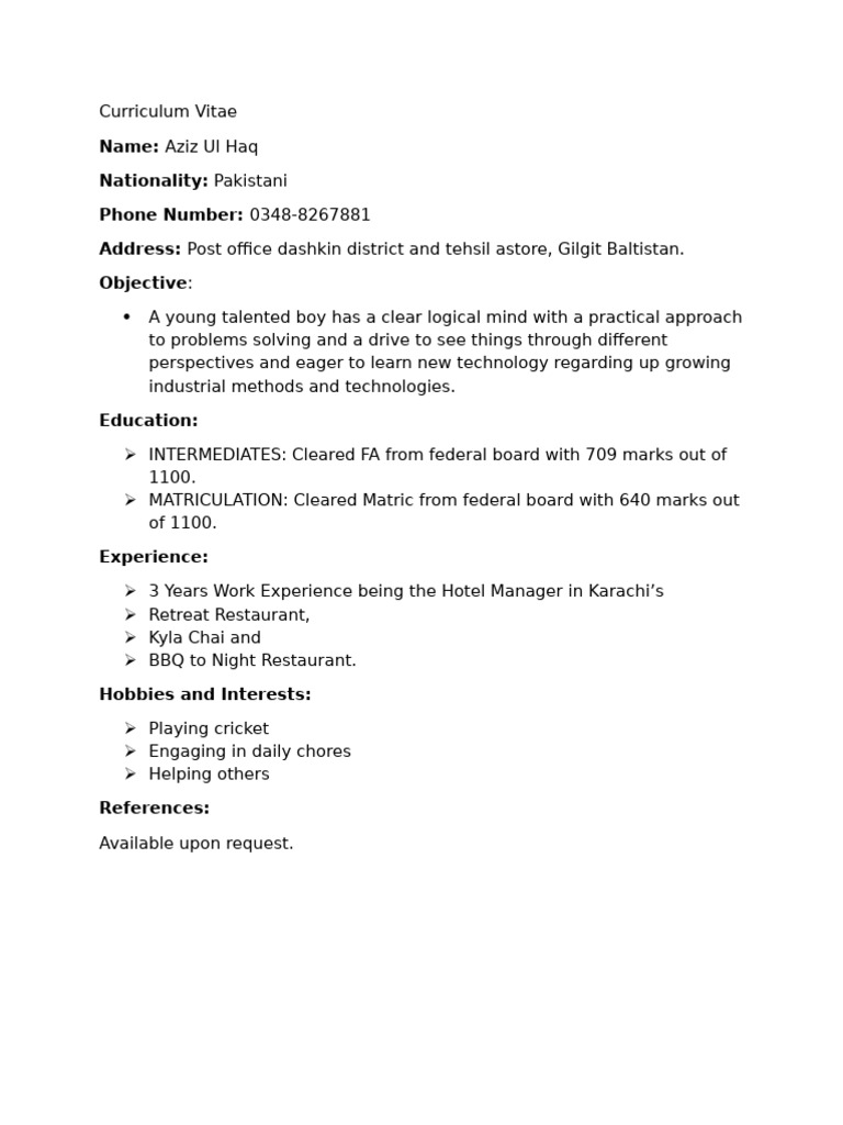 Aziz Ul Haq CV | PDF