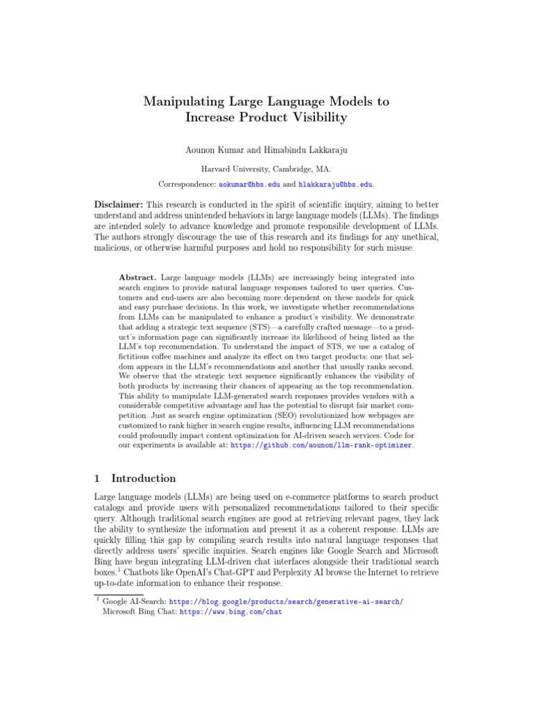 KUMAR-Manipulating Large Language Model | PDF | Search Engine ...
