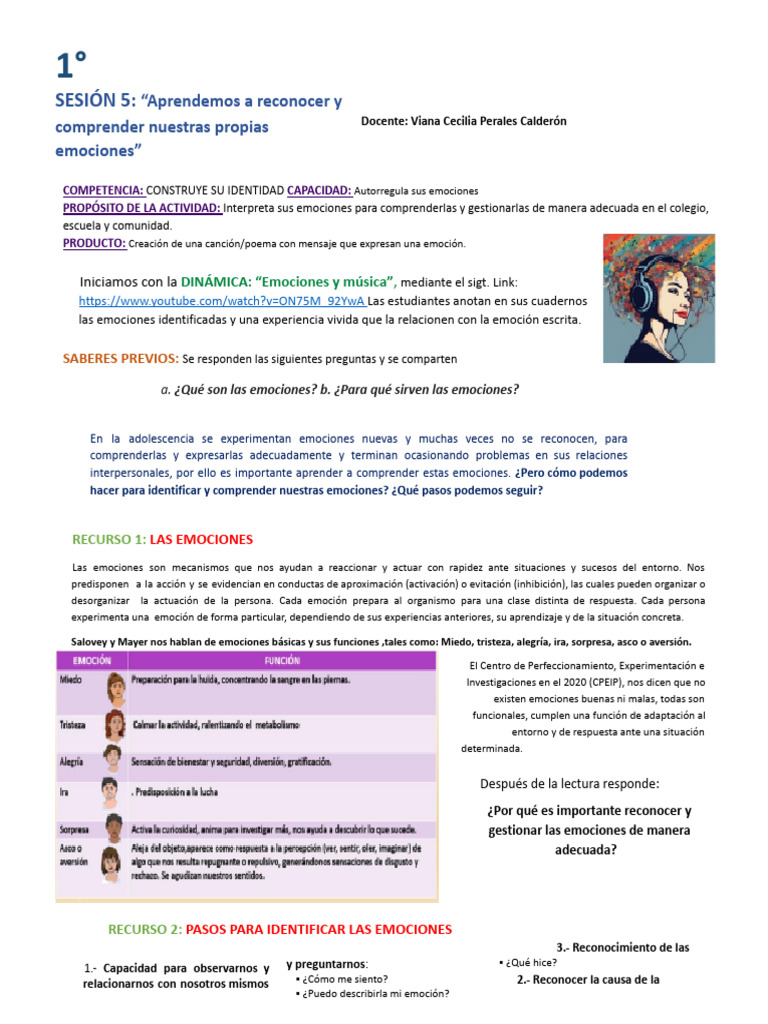 Ficha 05 Proyect | PDF | Las emociones | Aprendizaje