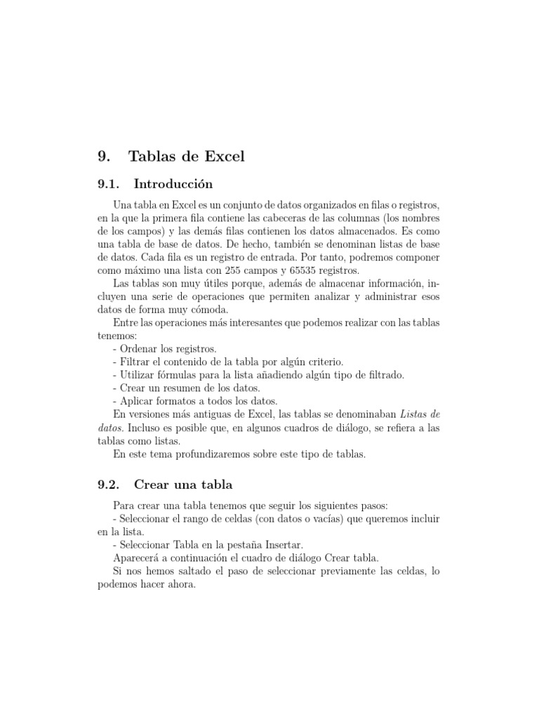 Guía Completa Sobre Tablas En Excel Pdf Microsoft Excel Botón 1418