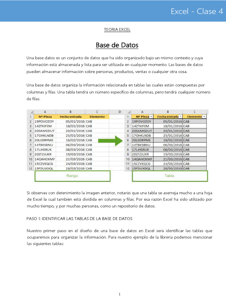 Teoria Excel Clase 4 B | PDF | Bases de datos | Microsoft Excel