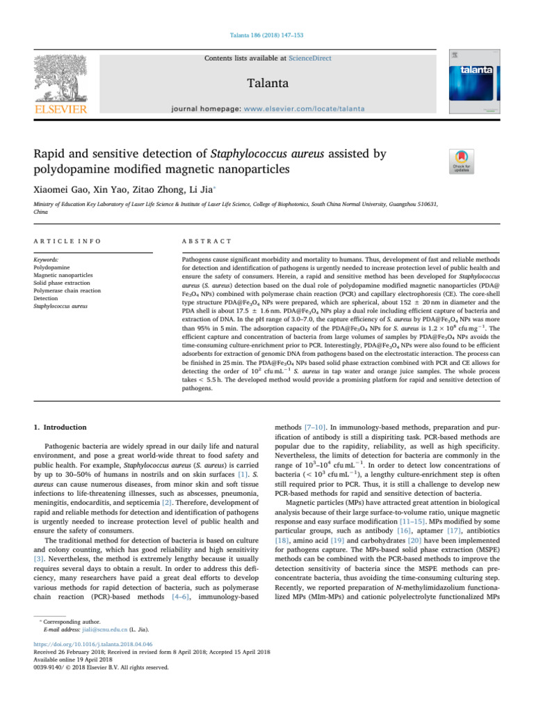 Rapid and Sensitive Detection of Staphylococcus Aureus Assisted by Polydopamine Modified ...