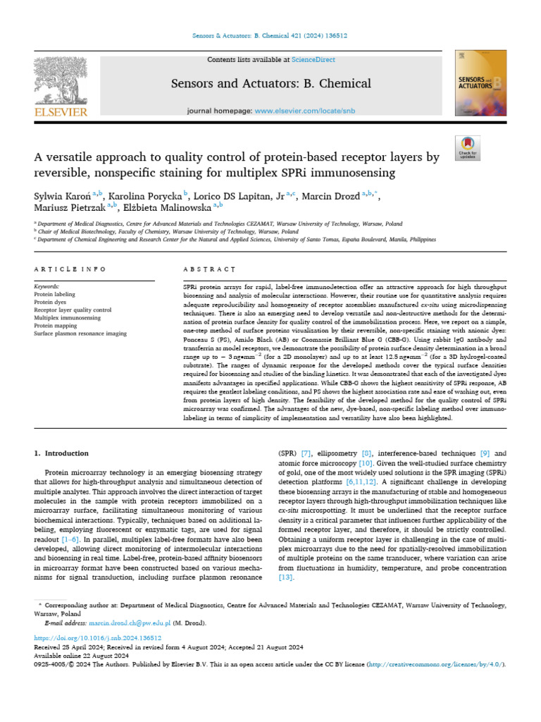 A Versatile Approach To Quality Control of Protein-Based Receptor ...