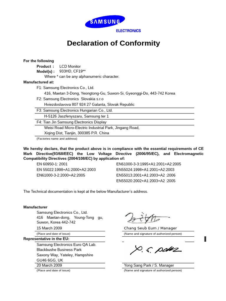 933HD CF19-CE DoC | PDF