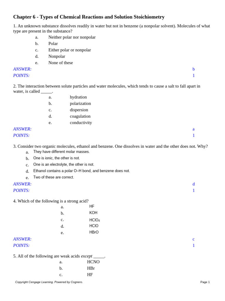 Chapter 6 Types of Chemical Reactions and Solution Stoichiometry | PDF ...
