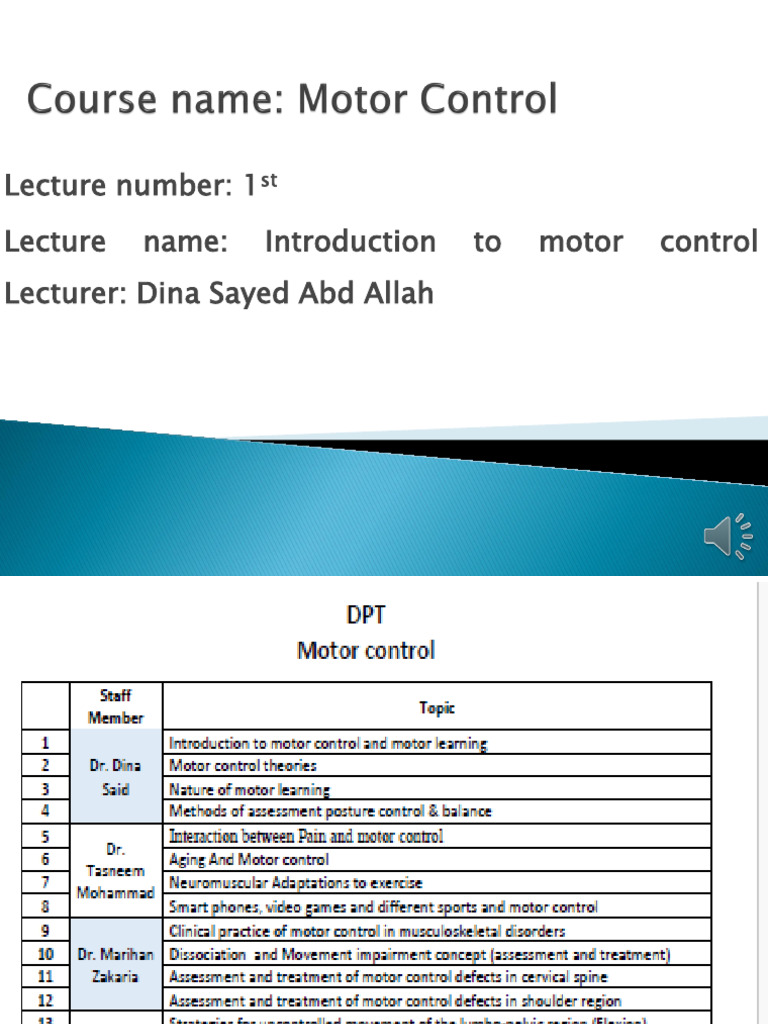 1st Lec Intro Motor ControlDPT | PDF | Motor Control | Perception