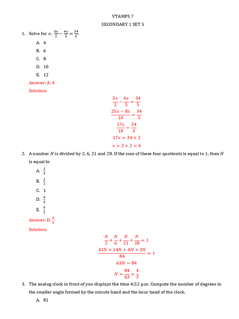 Vtamps Worksheet Solution | PDF | Mathematics | Elementary Mathematics