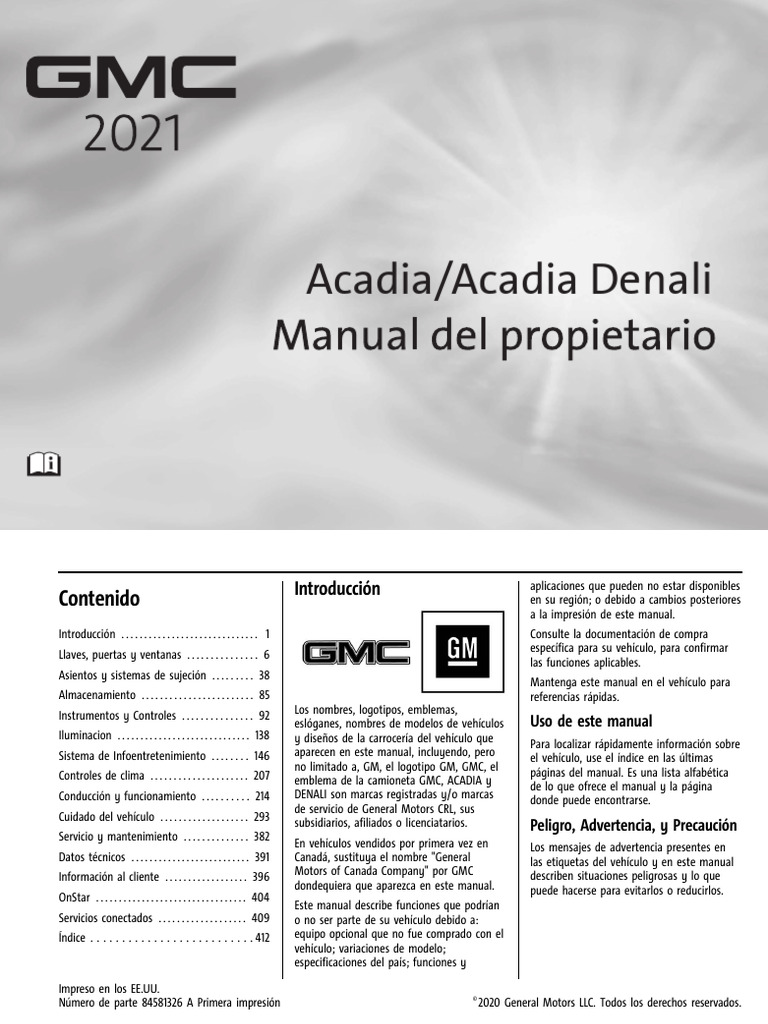 GMC Acadia Denali Manual 2020 | PDF | Motores generales | Control remoto