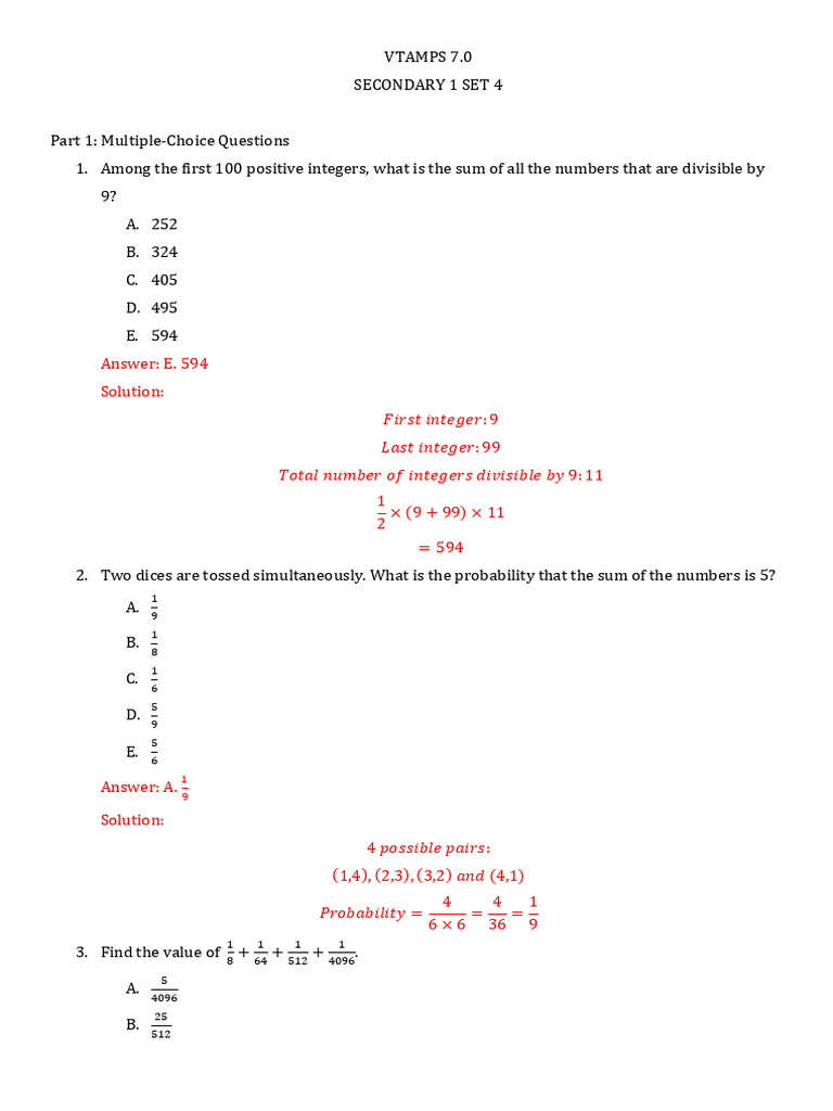 Vtamps Worksheet Solution | PDF | Elementary Mathematics | Mathematics