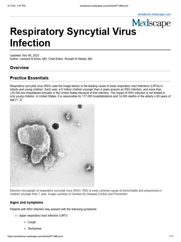 Respiratory Syncytial Virus Infection | PDF | Infection | Epidemiology