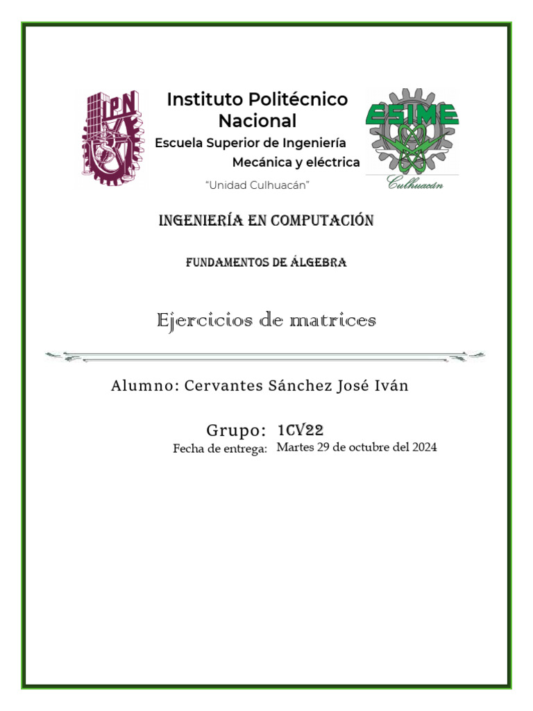 Matrices Ejercicios | PDF