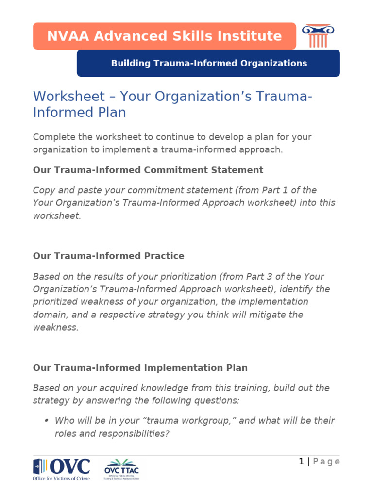 Trauma-Informed Plan Worksheet | PDF