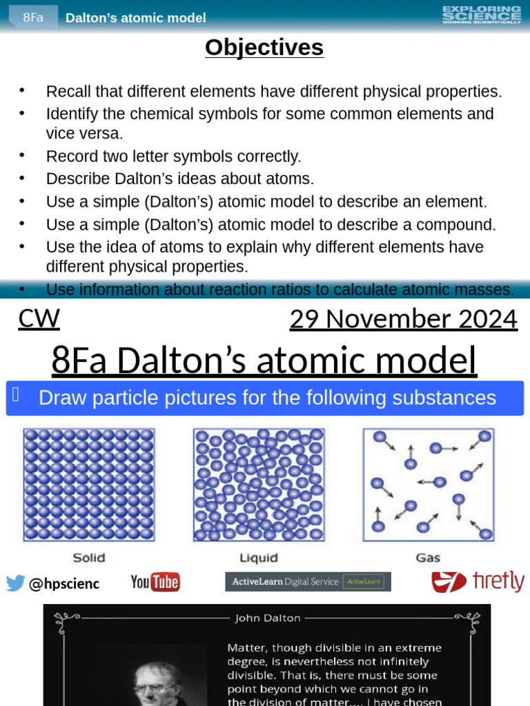 Dalton's Atomic Model Overview | PDF | Chemical Elements | Atoms
