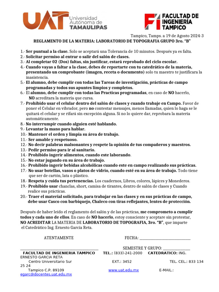 Reglamento Del Salon | PDF