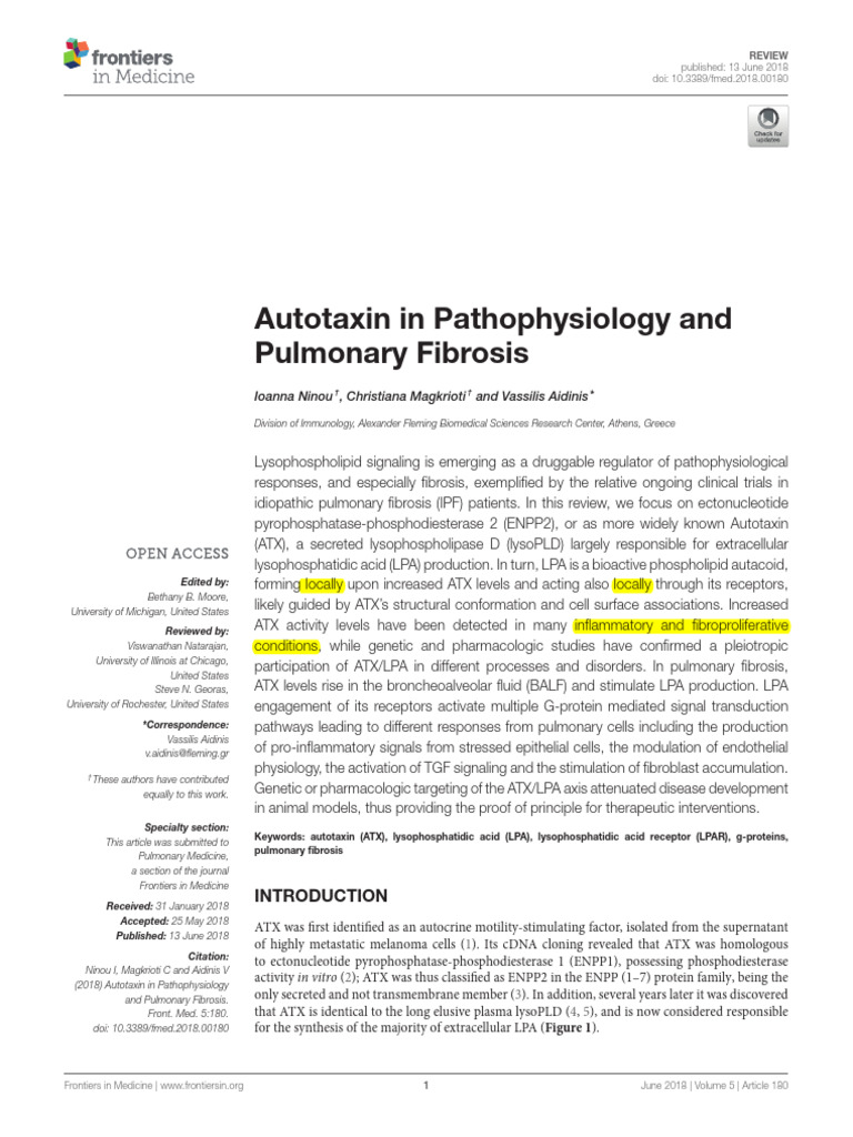 Autotaxin in Pathophysiology and Pulmonary Fibrosis | PDF | Transforming Growth Factor Beta ...